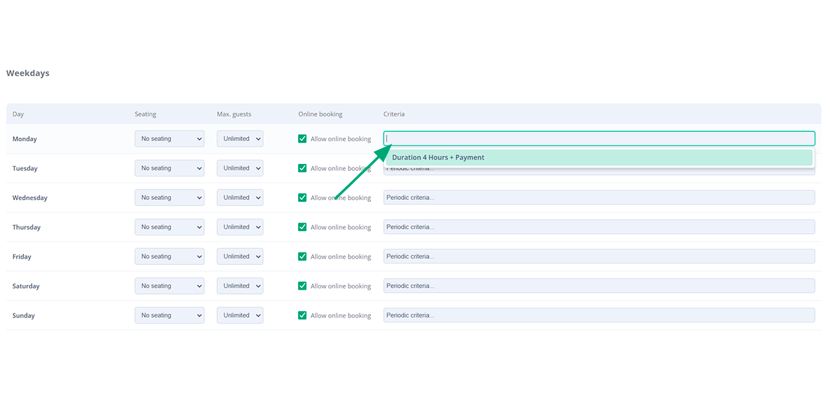 Using periodic criteria with booking types – easyTable Support & Knowledge Base