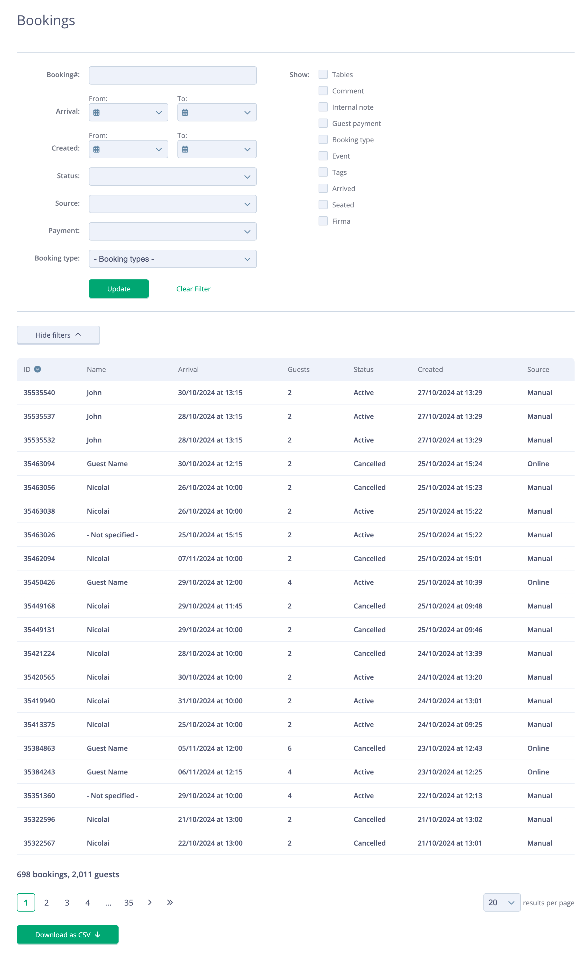 How to get list of all bookings – easyTable Support & Knowledge Base
