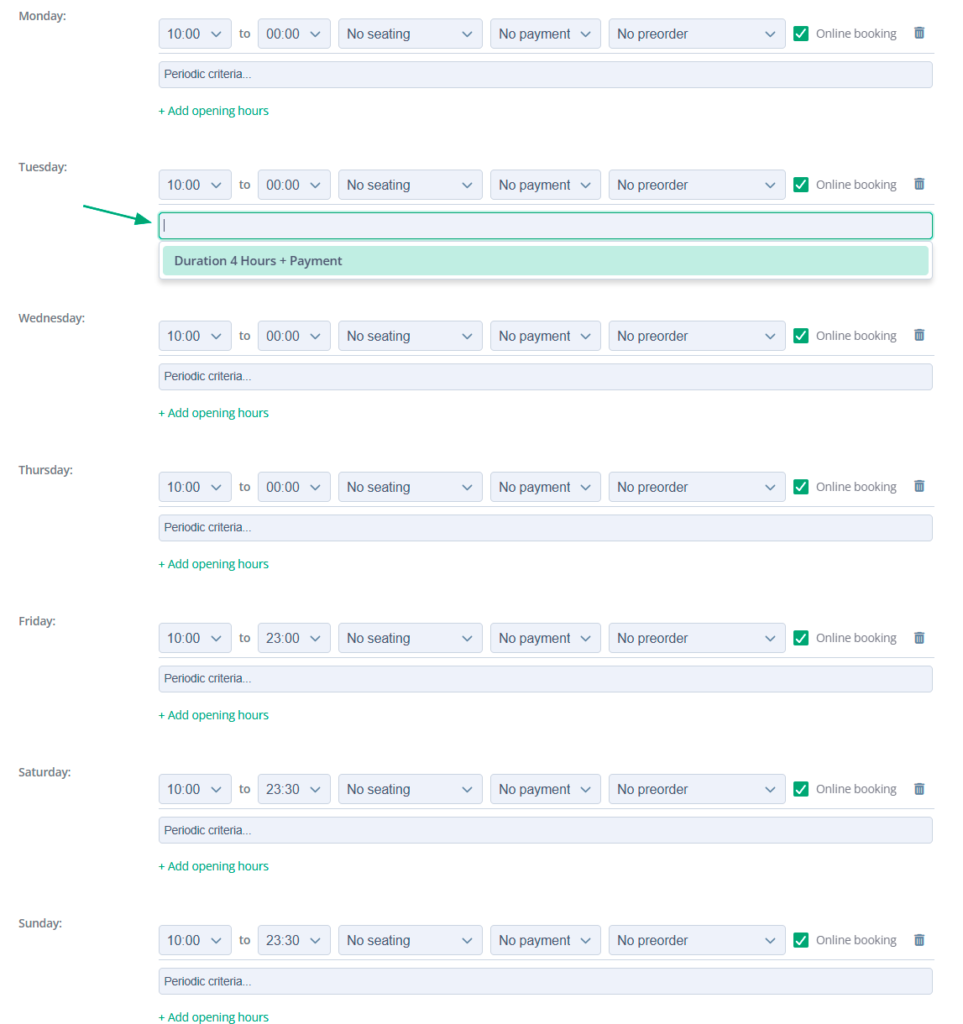Adding periodic criteria to opening hours – easyTable Support ...