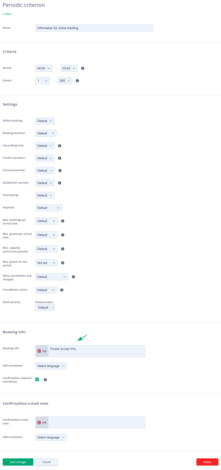 Adding information to online booking – easyTable Support & Knowledge Base