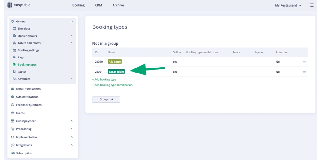 Adding payment to Booking types – easyTable Support & Knowledge Base