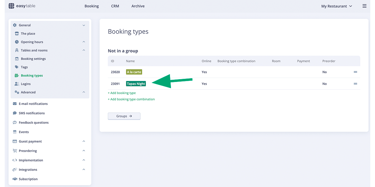 Adding payment to Booking types – easyTable Support & Knowledge Base