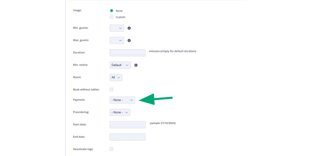 Adding payment to Booking types – easyTable Support & Knowledge Base