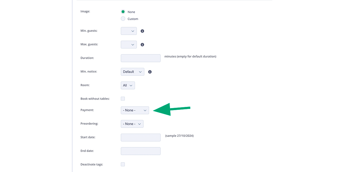 Adding payment to Booking types – easyTable Support & Knowledge Base