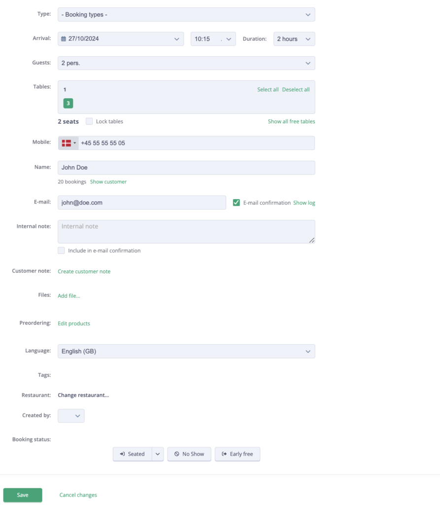 Managing a booking / Color code explanation – easyTable Support & Knowledge Base