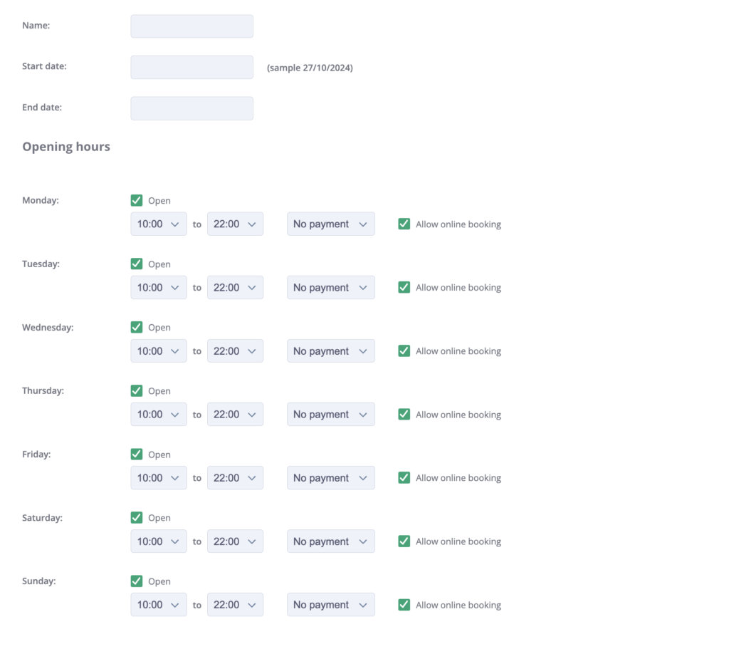 How to set up a special period – easyTable Support & Knowledge Base