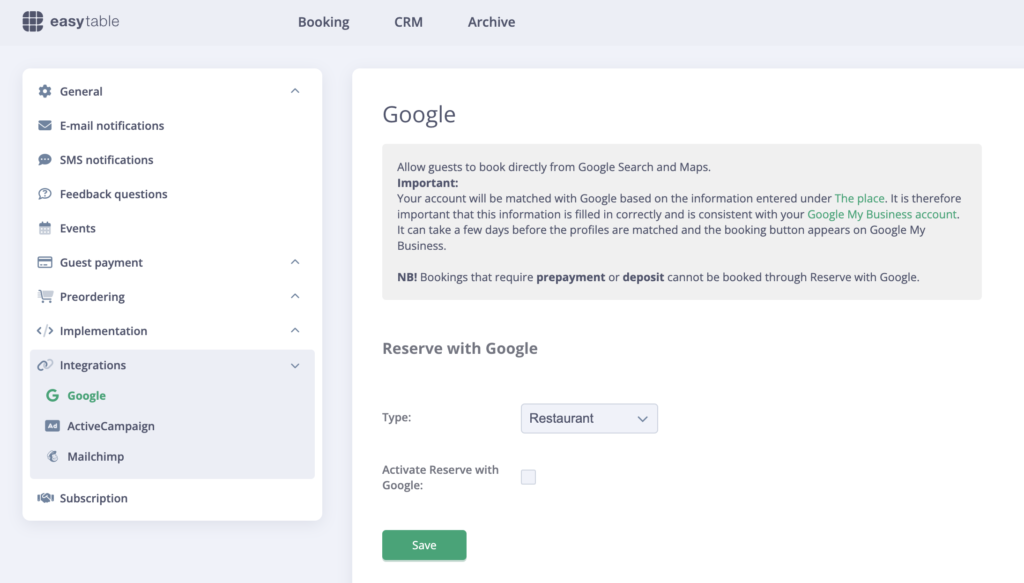 How to Activate Integration with ‘Reserve with Google’ – easyTable Support & Knowledge Base