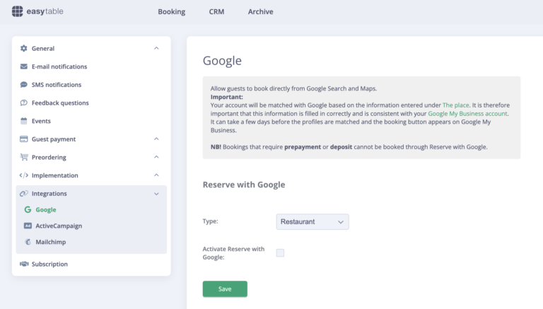 How to Activate Integration with ‘Reserve with Google’ – easyTable Support & Knowledge Base