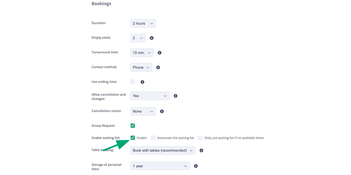 How to activate the waiting list – easyTable Support & Knowledge Base